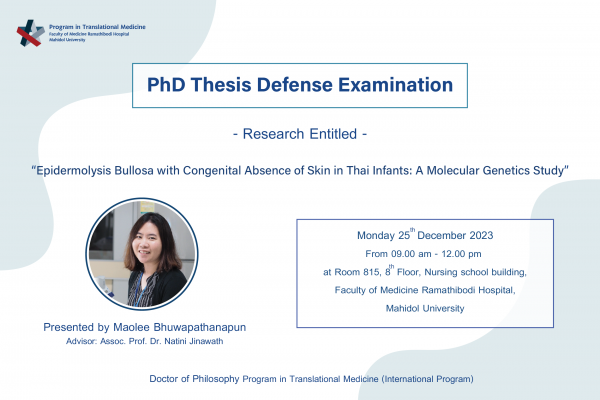 Thesis Defense Examination - Maolee Bhuwapathanapun | Program in Translational Medicine Mahidol ...